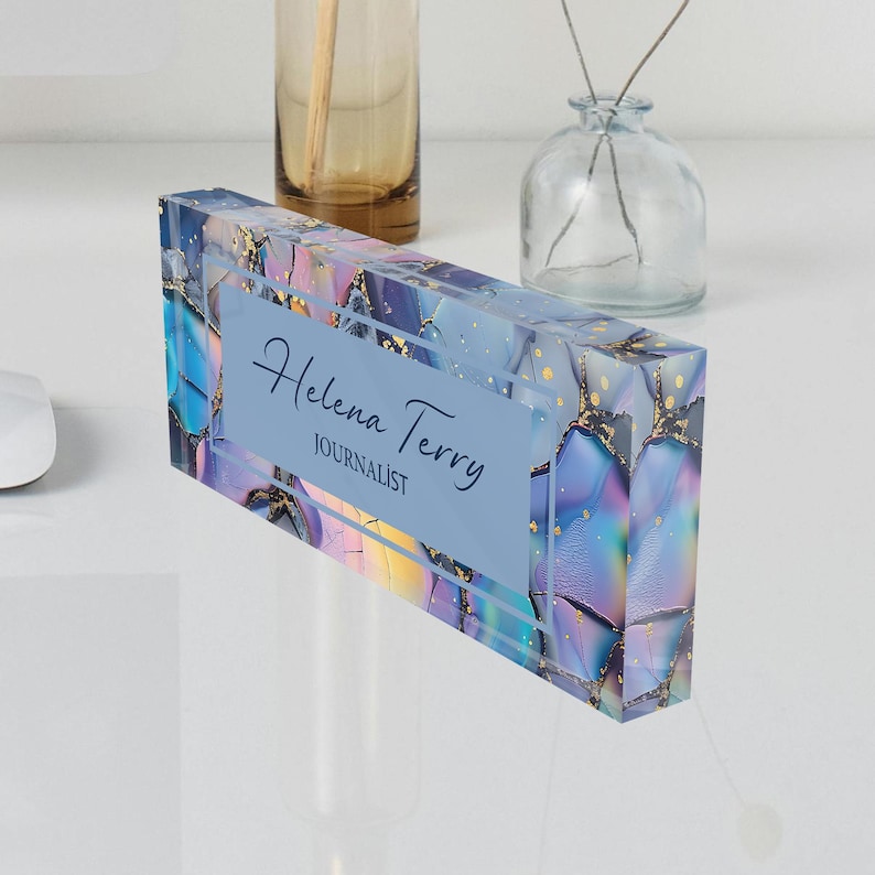 Custom Blue Acrylic Desk Name Plate: Personalized Office Decor - Etsy