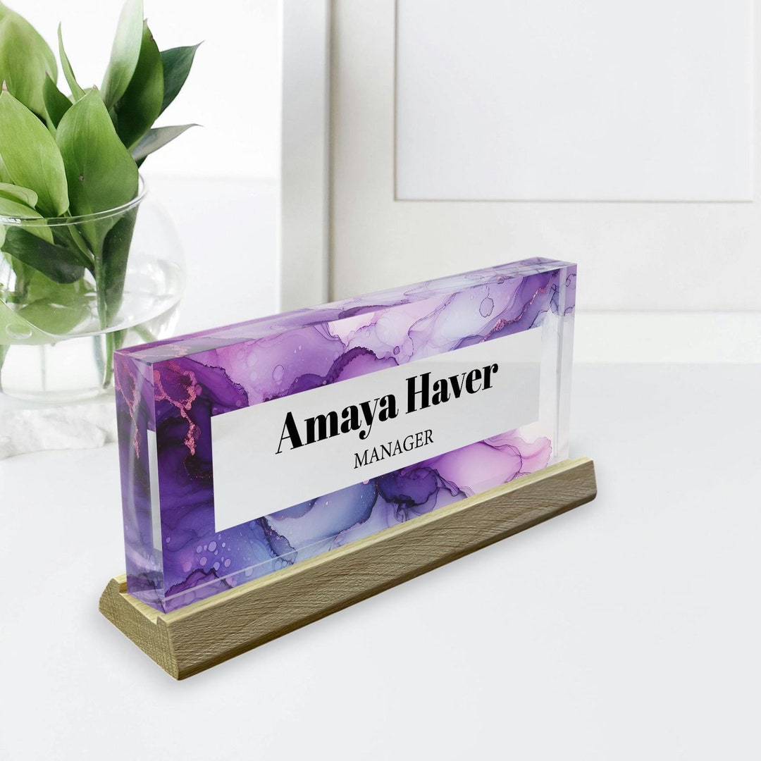Custom Acrylic Desk Name Plate: Purple Office Decor - Etsy
