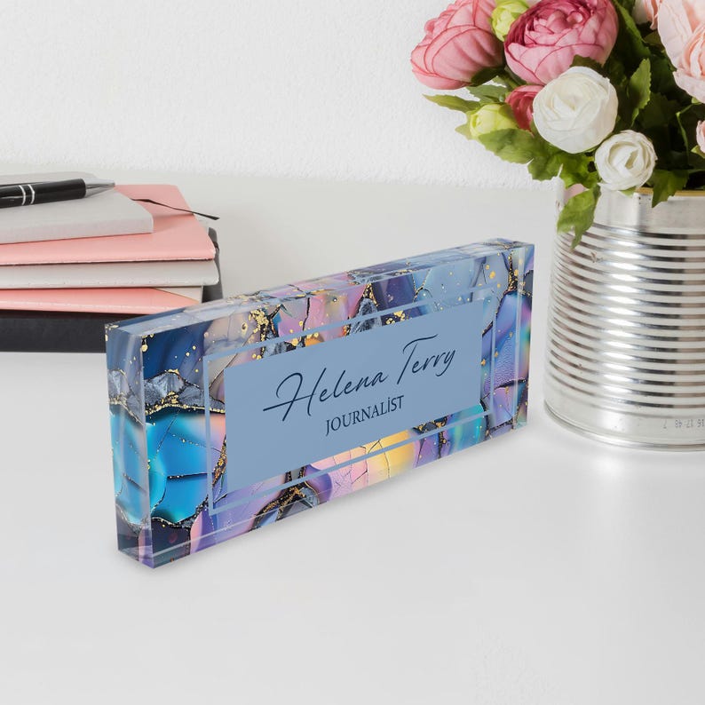 Custom Blue Acrylic Desk Name Plate: Personalized Office Decor - Etsy