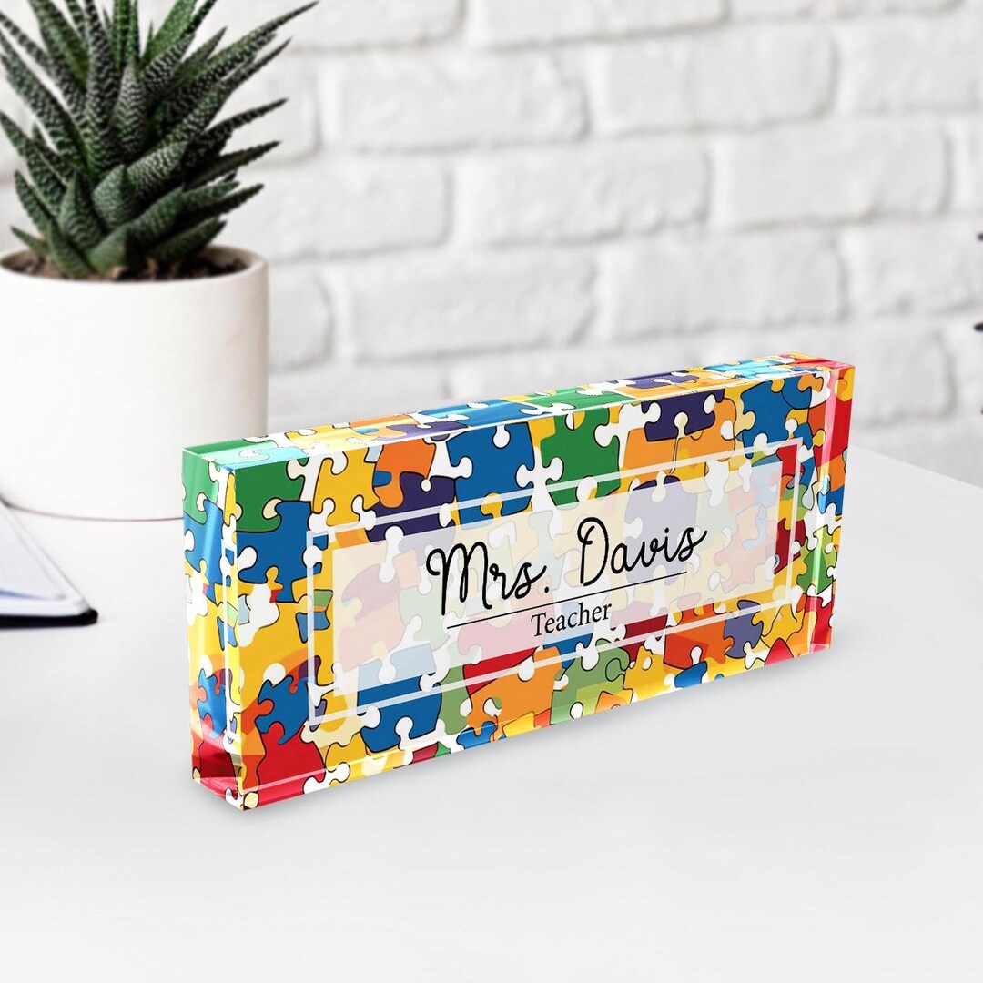 Personalized Autism Teacher Desk Name Plate, Personalized Teacher Gift ...