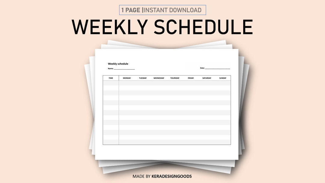 Weekly Schedule Landscape, Printable Weekly Planner, Weekly to Do List ...