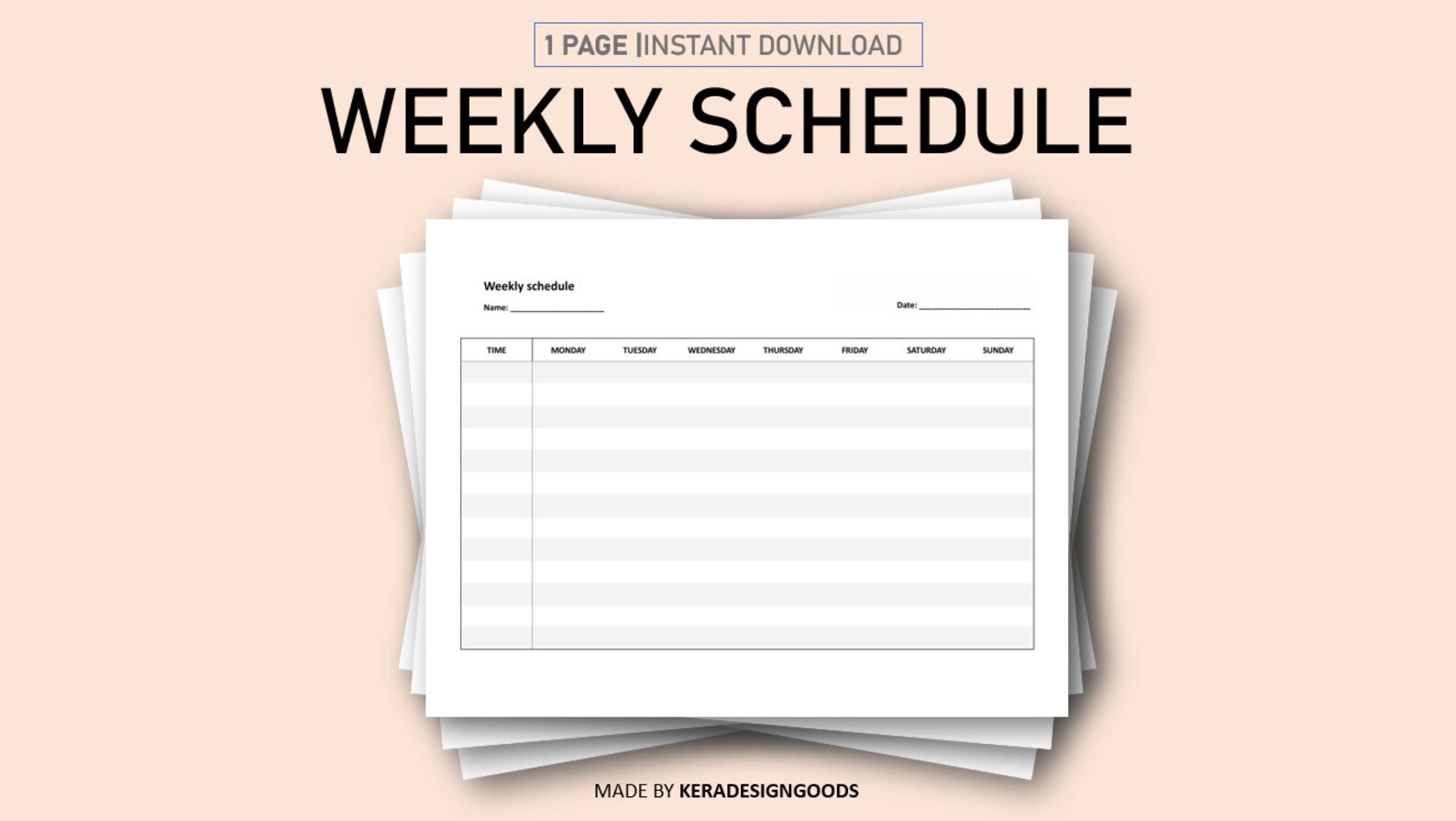 Weekly Schedule Landscape, Printable Weekly Planner, Weekly to Do List ...