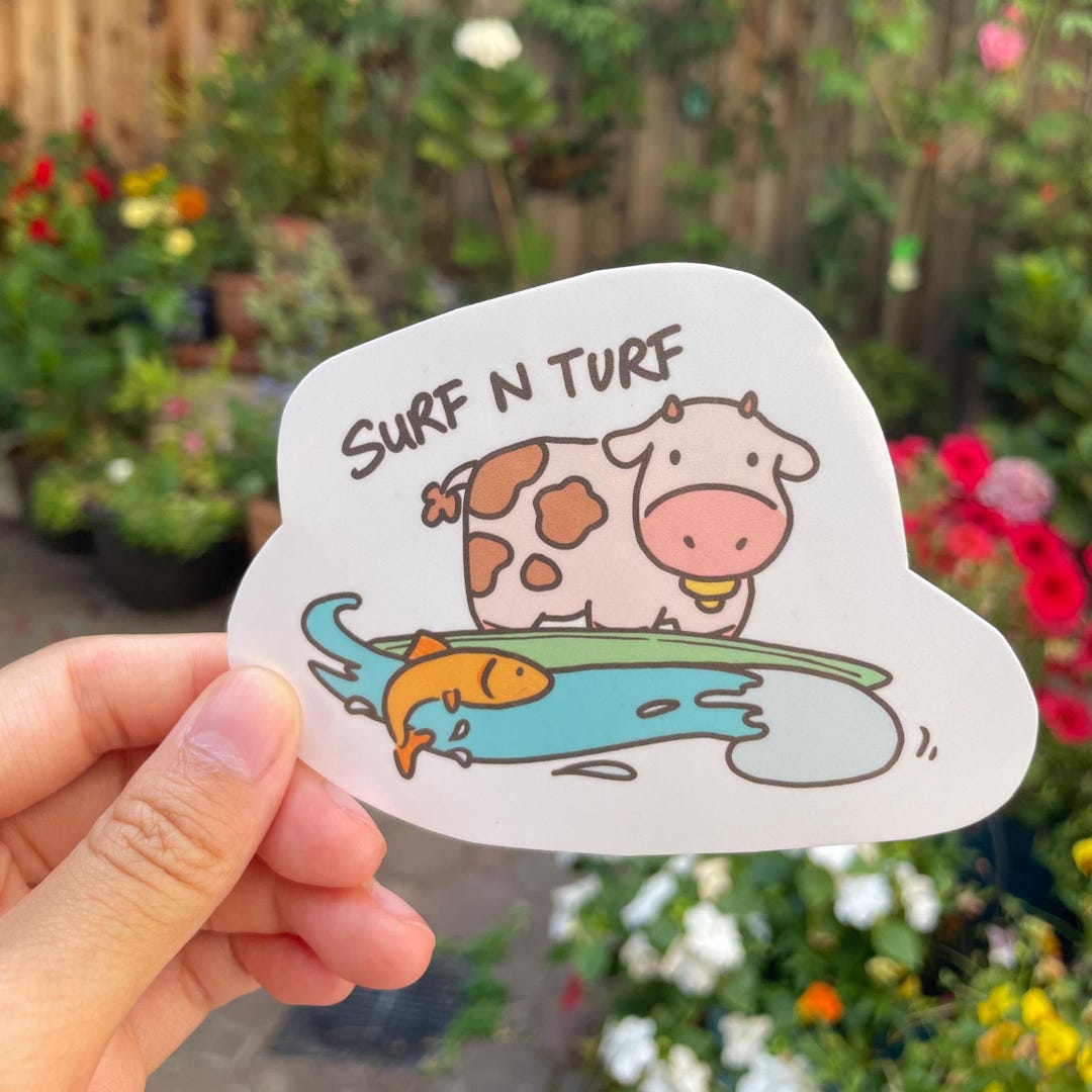 Surf N Turf Cow Vinyl Sticker | Cute Cow Sticker | Animal Sticker - Etsy