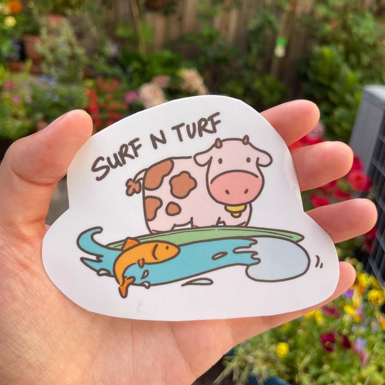 Surf N Turf Cow Vinyl Sticker | Cute Cow Sticker | Animal Sticker - Etsy