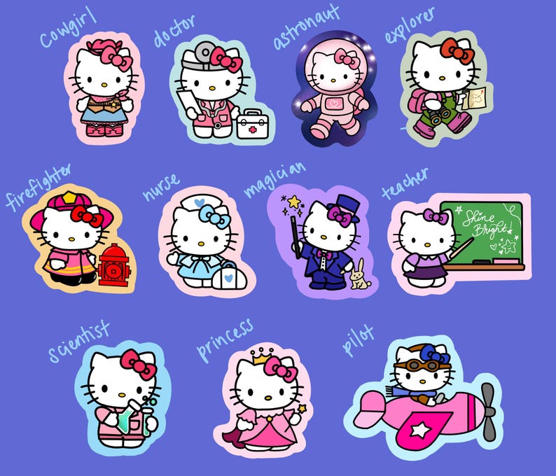 Hello Kitty Careers Sticker Pack | Hello Kitty Jobs - Etsy