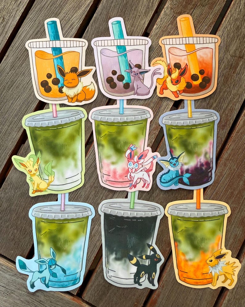 Eeveelution Pokemon Boba Tea/matcha Sticker Pack | Cute Pokemon ...