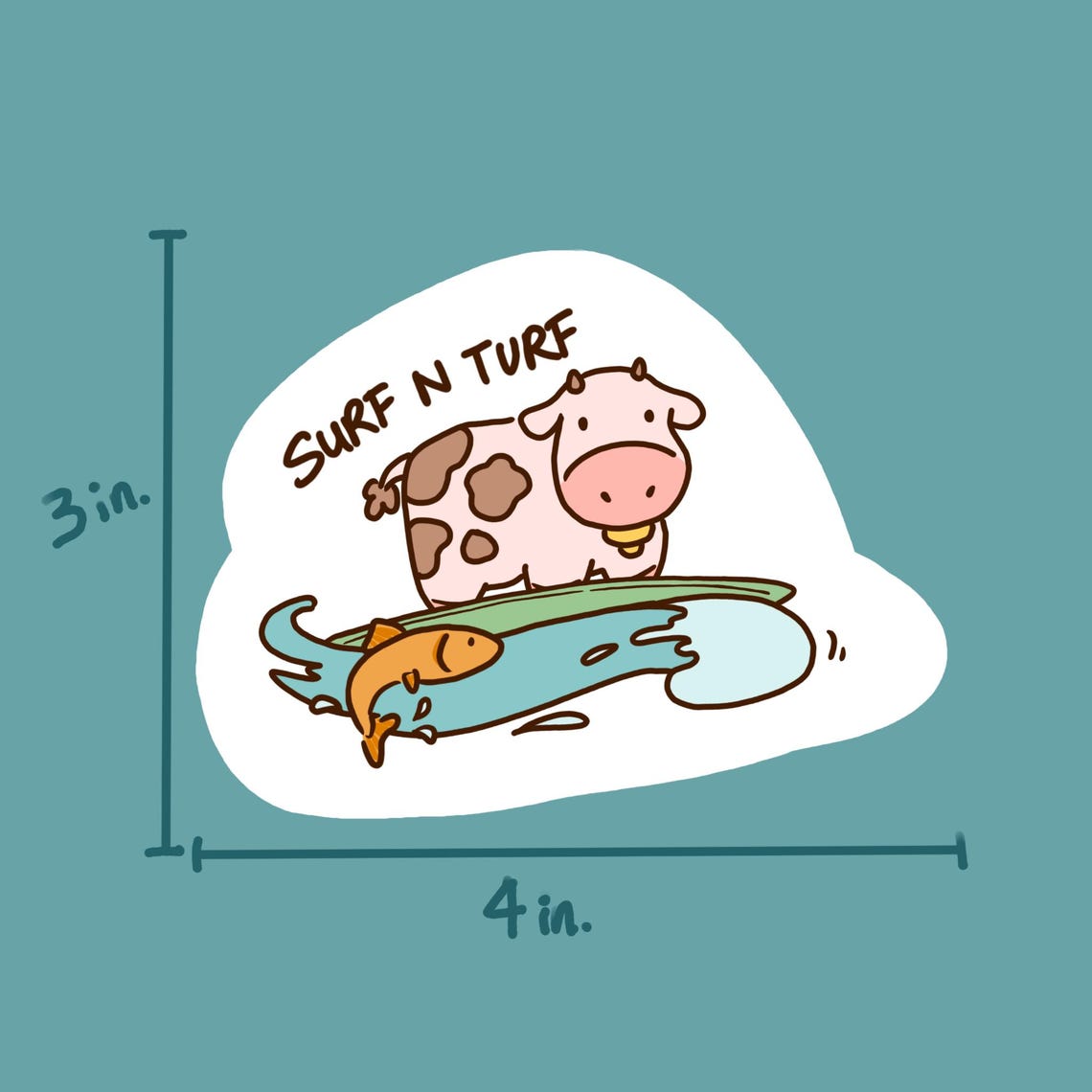Surf N Turf Cow Vinyl Sticker | Cute Cow Sticker | Animal Sticker - Etsy
