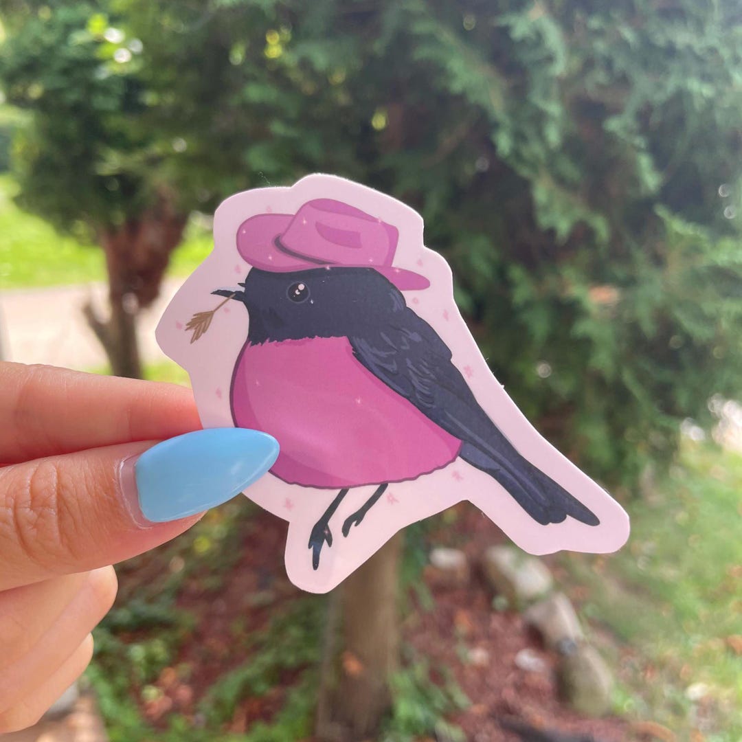 Australian Pink Robin Cowboy Vinyl Sticker | Cute Cowboy Bird | Bird ...