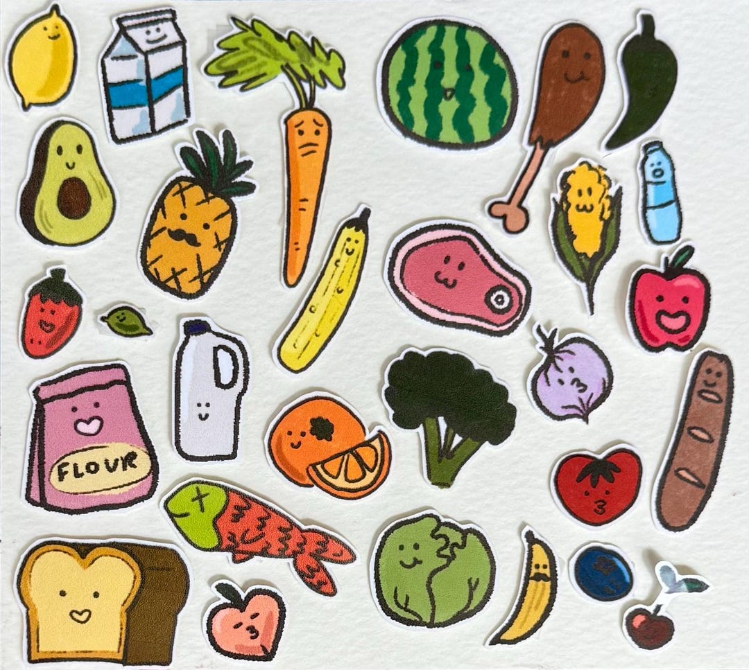 Cute Grocery Food Sticker Pack | Cute Food Stickers - Etsy
