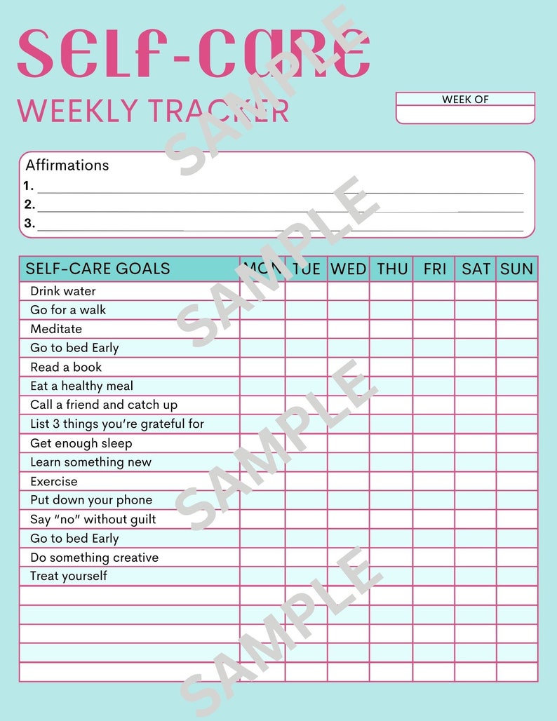 Self Care Weekly Checklist Daily Habit Tracker - Etsy