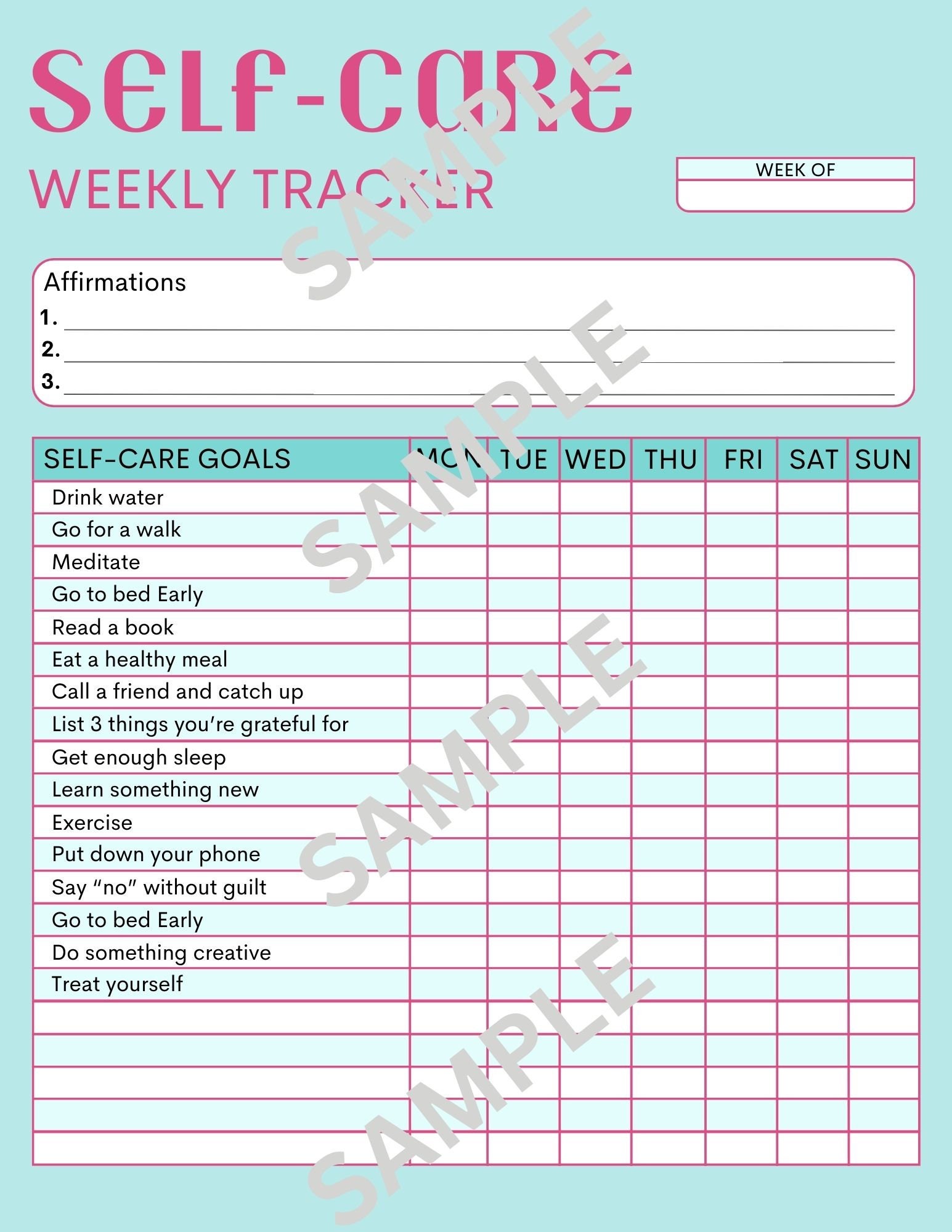 Self Care Weekly Checklist Daily Habit Tracker - Etsy