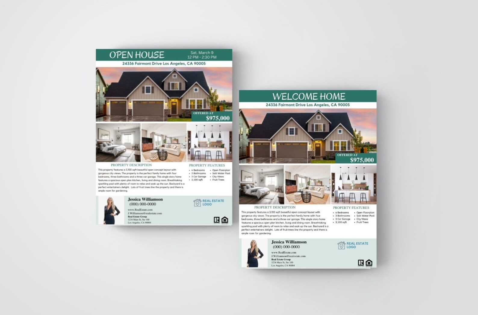 Real Estate Marketing Flyer Template SET of 2 Printable, Editable ...