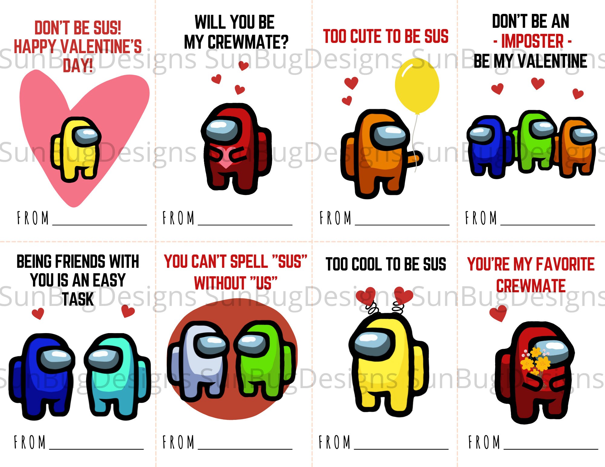 Printable Valentines Cards for Kids, Digital Download, Printable ...