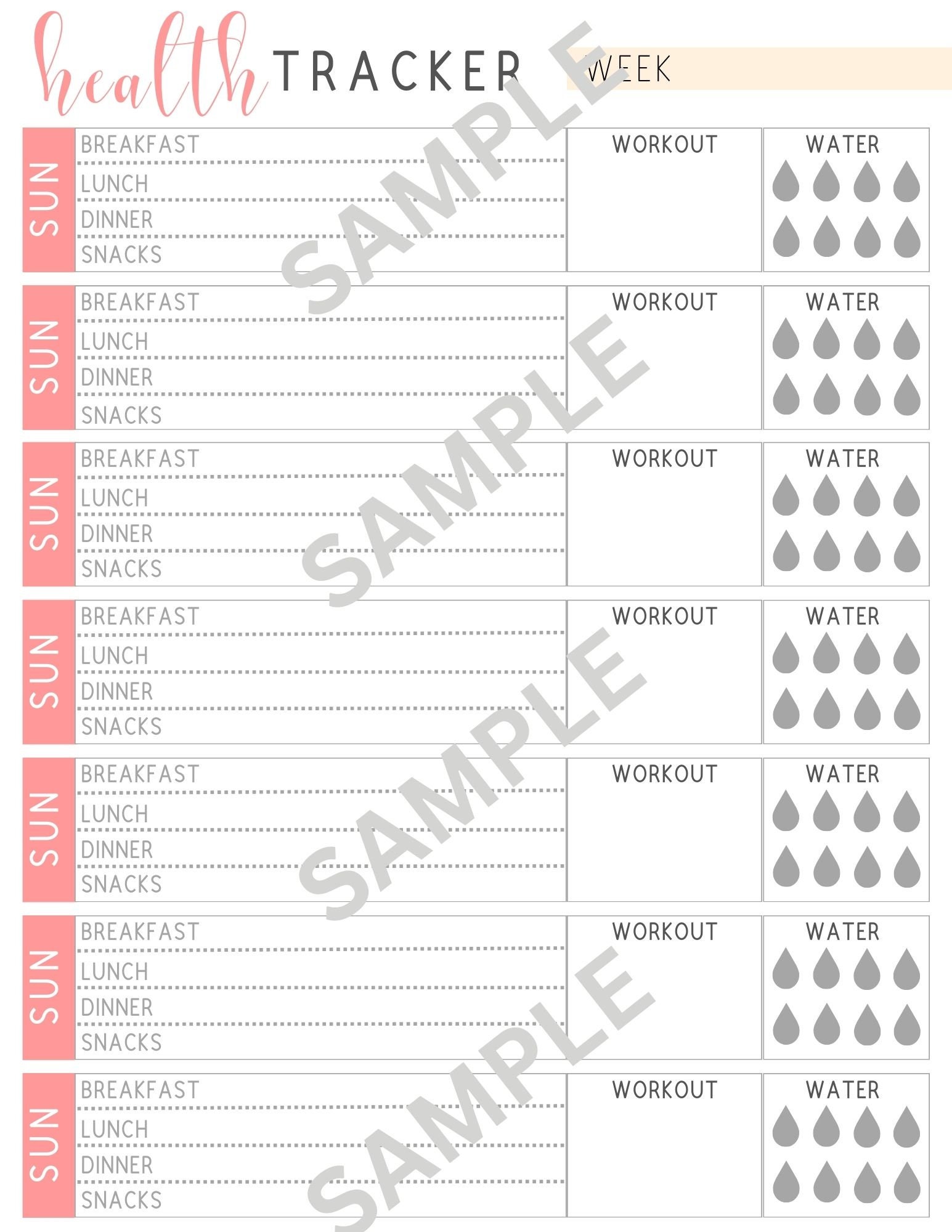 Weekly Health Tracker Accountability Sheet - Printable - Etsy