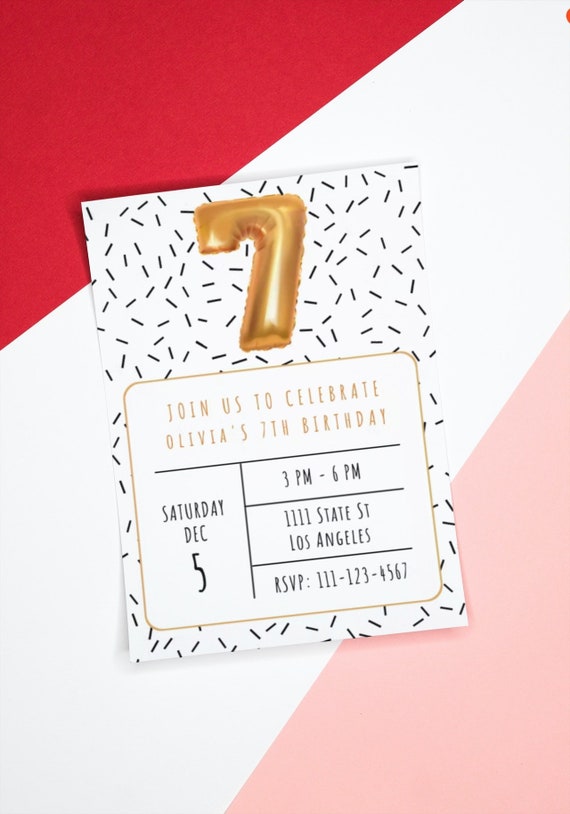 7TH Birthday Invitation Template Customizable Editable | Etsy