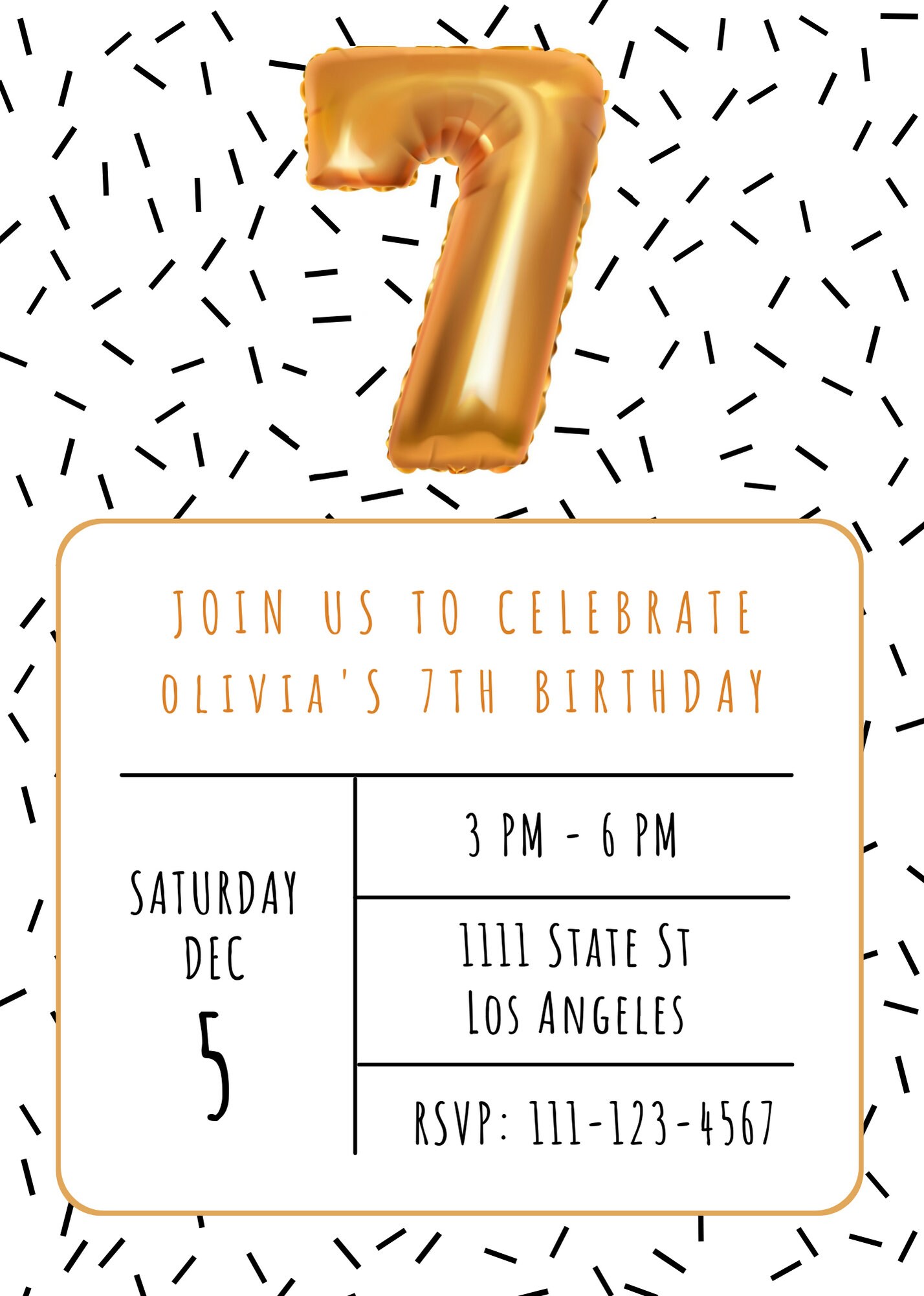 7TH Birthday Invitation Template, Customizable, Editable, Digital ...