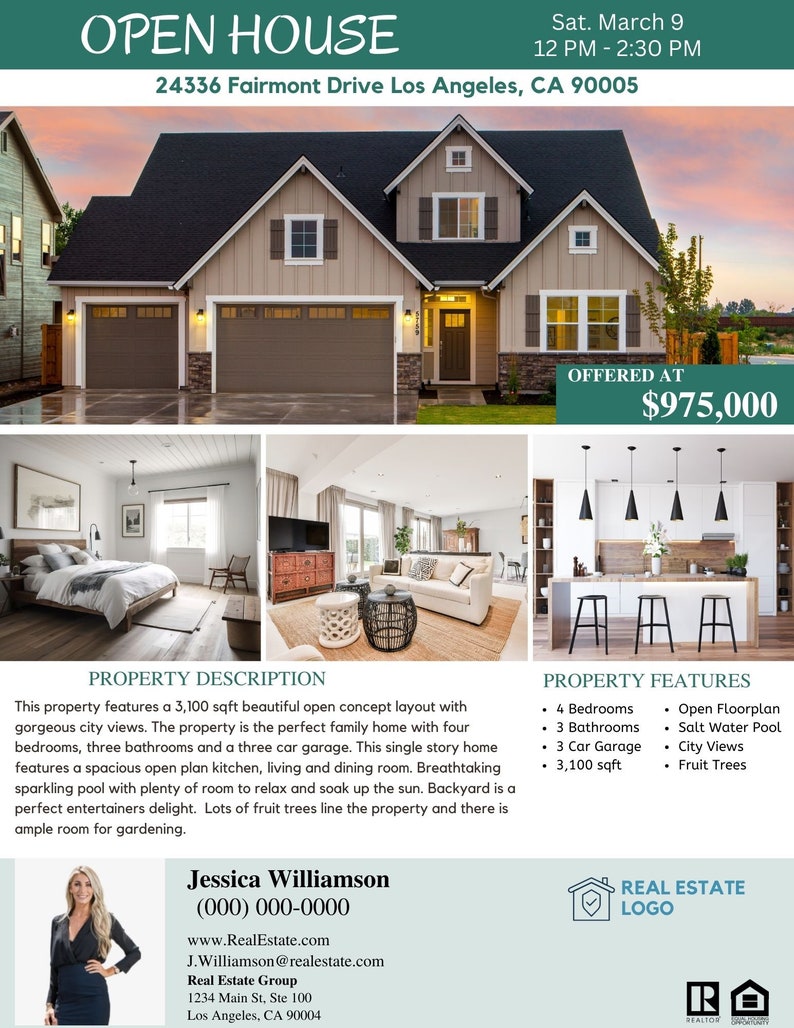 Real Estate Marketing Flyer Template - SET of 2 Printable, Editable ...