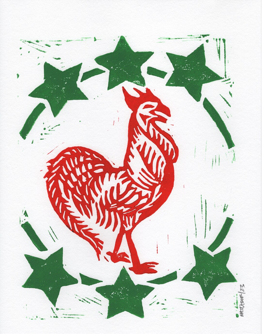 Rooster Juice Linocut Art - Etsy