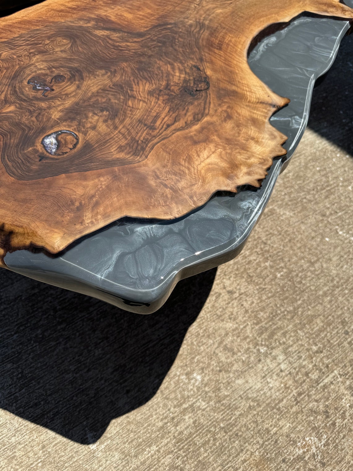 Custom Order Live Edge Epoxy Coffee Table, Walnut Wood Gray Epoxy ...