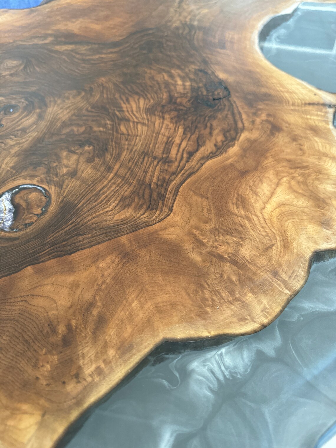 Custom Order Live Edge Epoxy Coffee Table, Walnut Wood Gray Epoxy ...