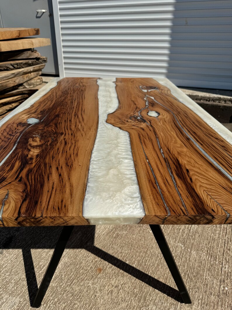 Live Edge Chestnut Wood White Epoxy Table, Epoxy Dining Table, Resin ...