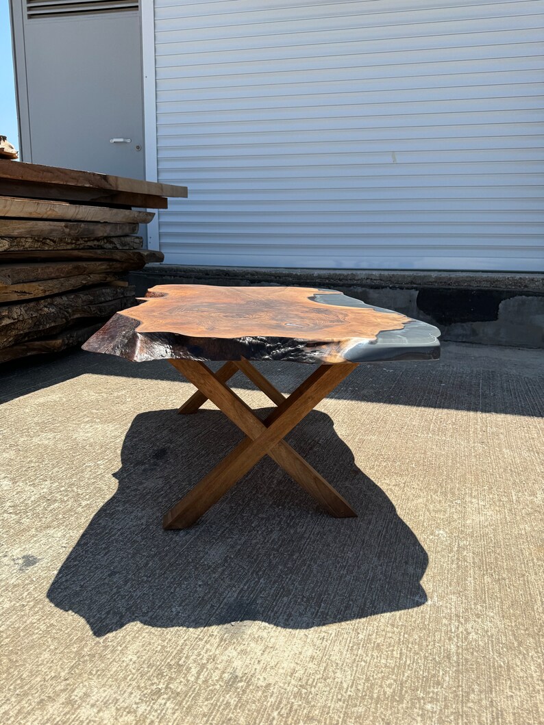 Custom Order Live Edge Epoxy Coffee Table, Walnut Wood Gray Epoxy ...