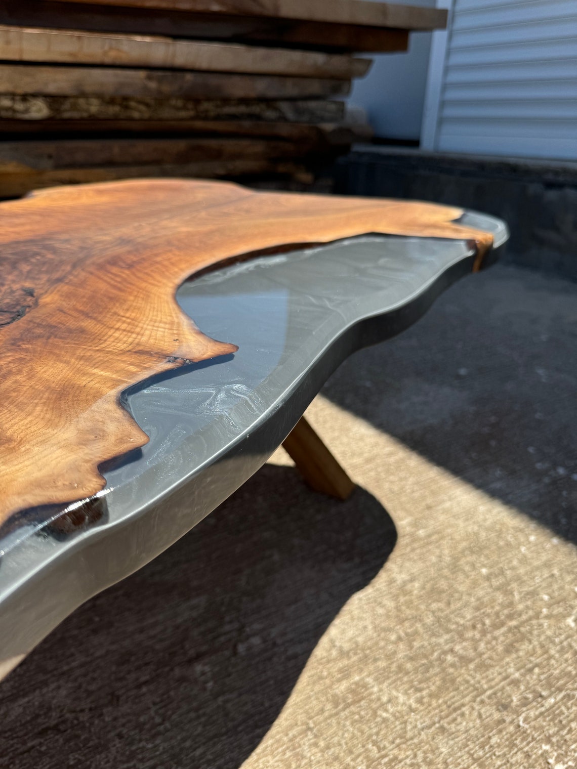 Custom Order Live Edge Epoxy Coffee Table, Walnut Wood Gray Epoxy ...