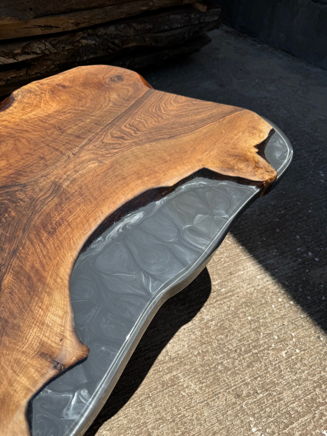 Custom Order Live Edge Epoxy Coffee Table, Walnut Wood Gray Epoxy ...