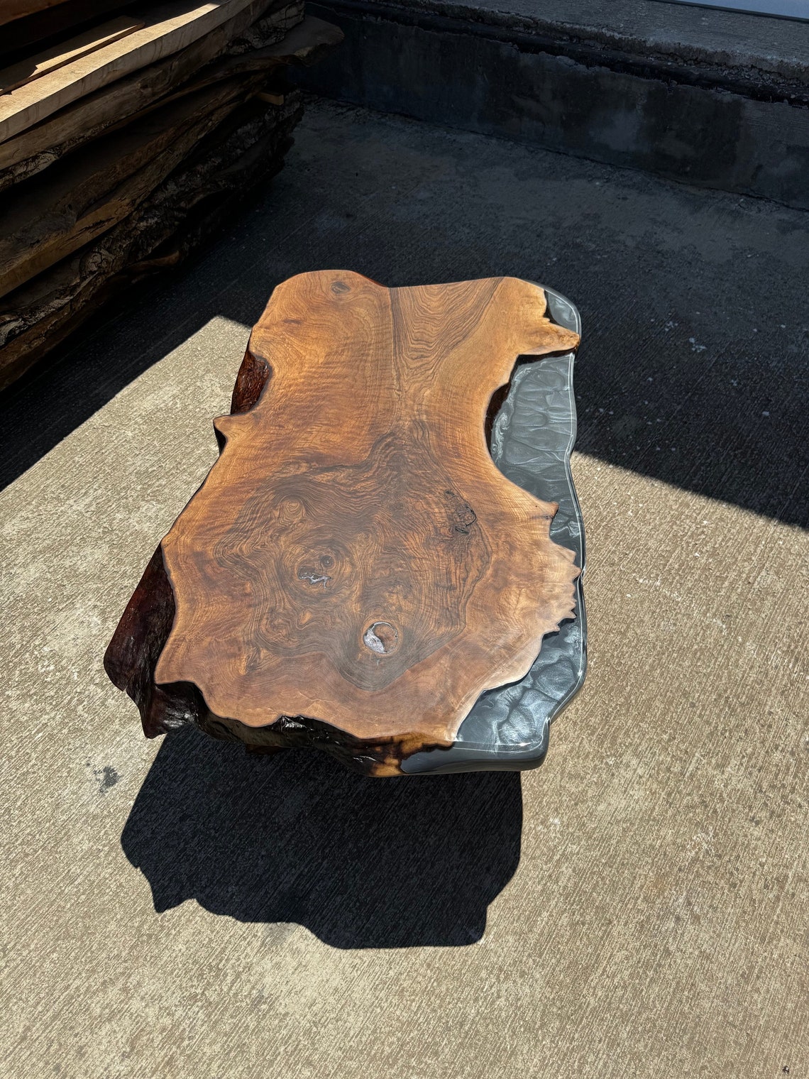 Custom Order Live Edge Epoxy Coffee Table, Walnut Wood Gray Epoxy ...