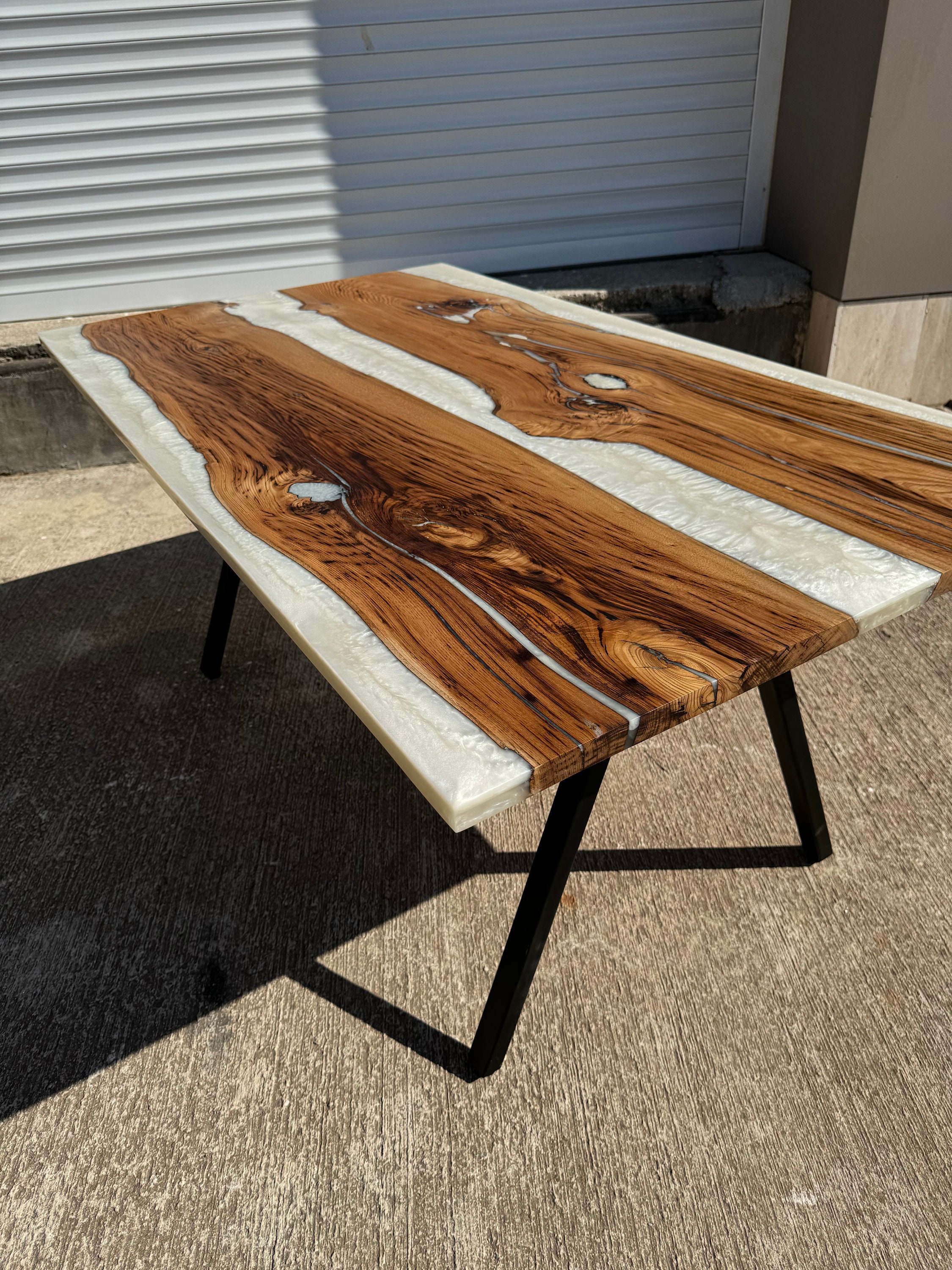 Live Edge Chestnut Wood White Epoxy Table, Epoxy Dining Table, Resin ...