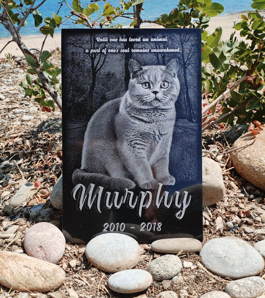 Cat Headstone With Engraved Portrait, Custom Cat Grave Marker, Granite ...