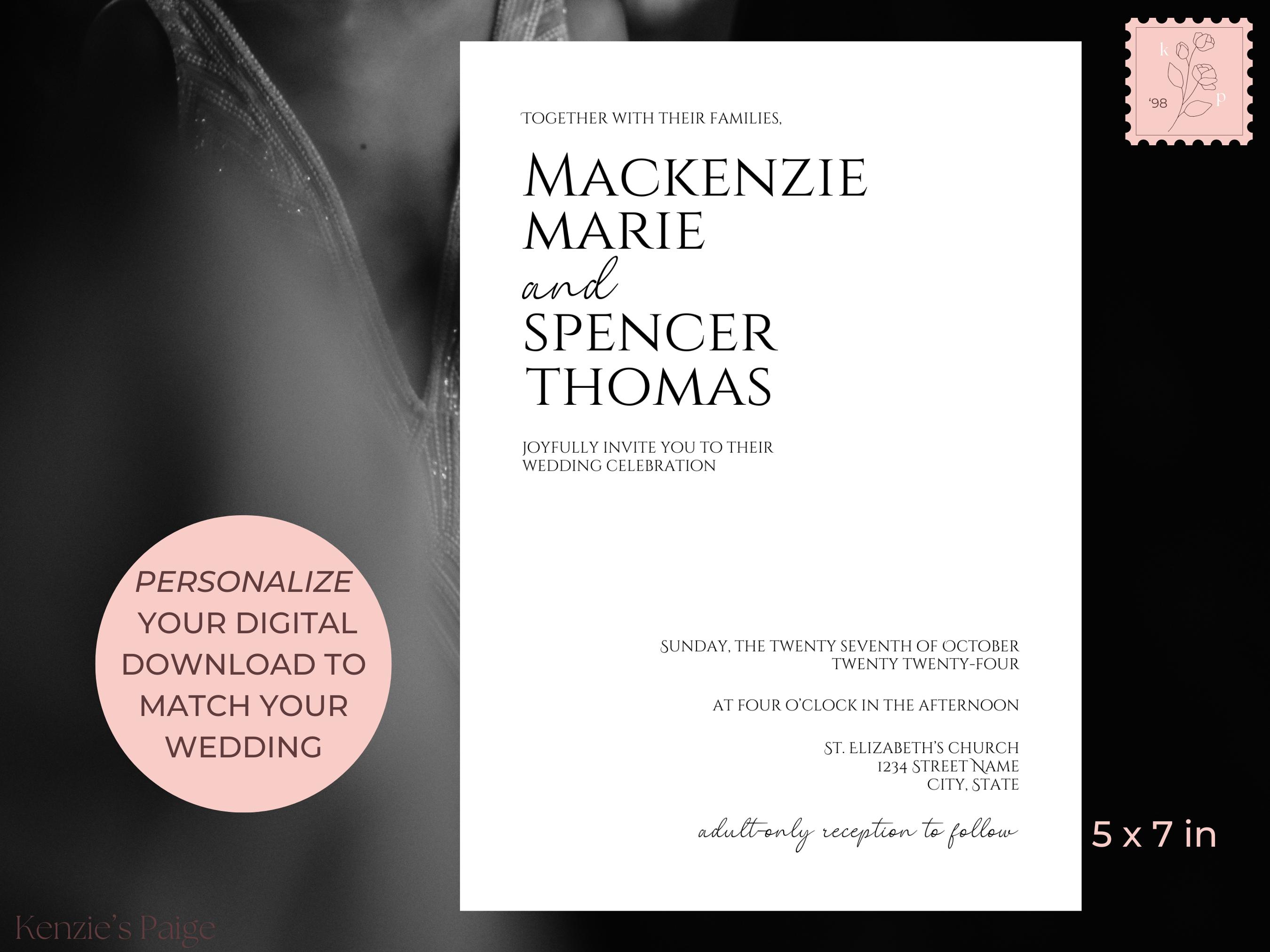 Minimalistic Wedding Invitation Digital Download Bundle - Etsy