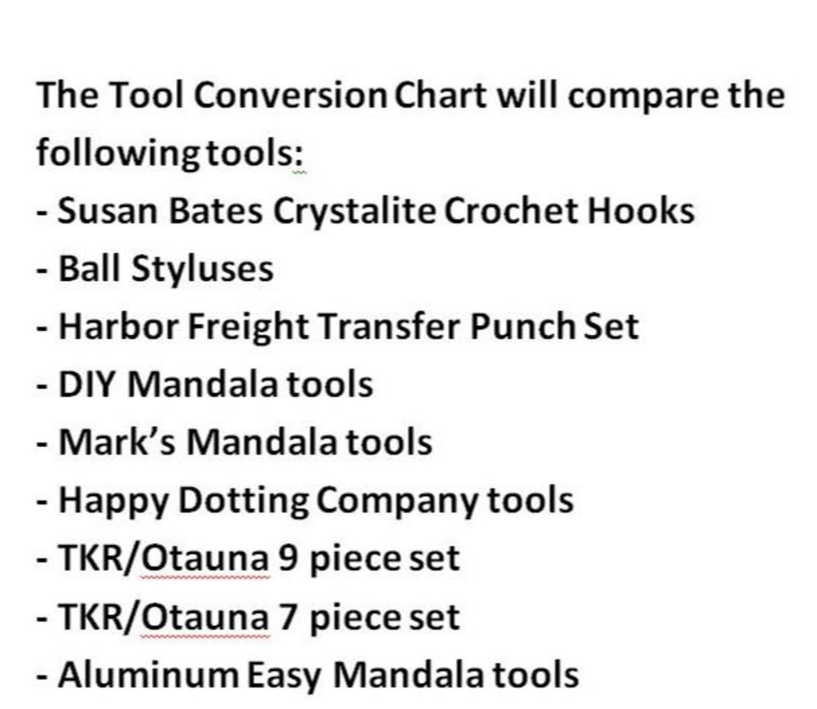 Dotting Tool Conversion Chart Tool Comparison Dotting Tool - Etsy