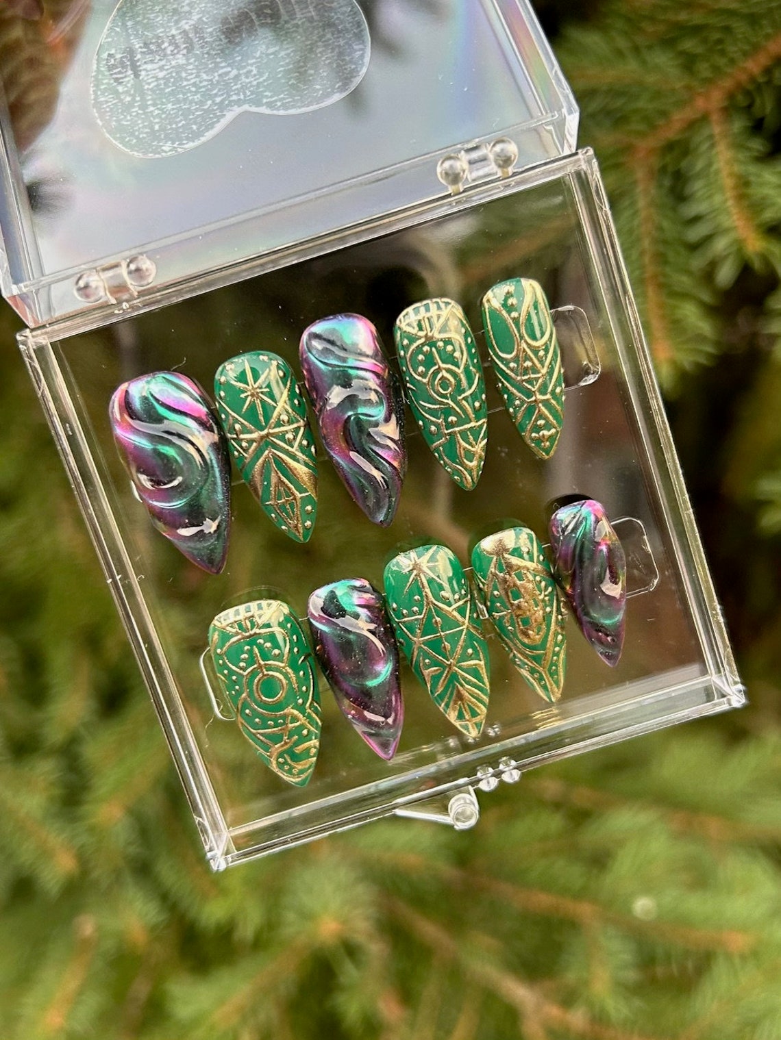 Custom Reusable Press on Nails Mythical Forest Nails Mythical Design ...