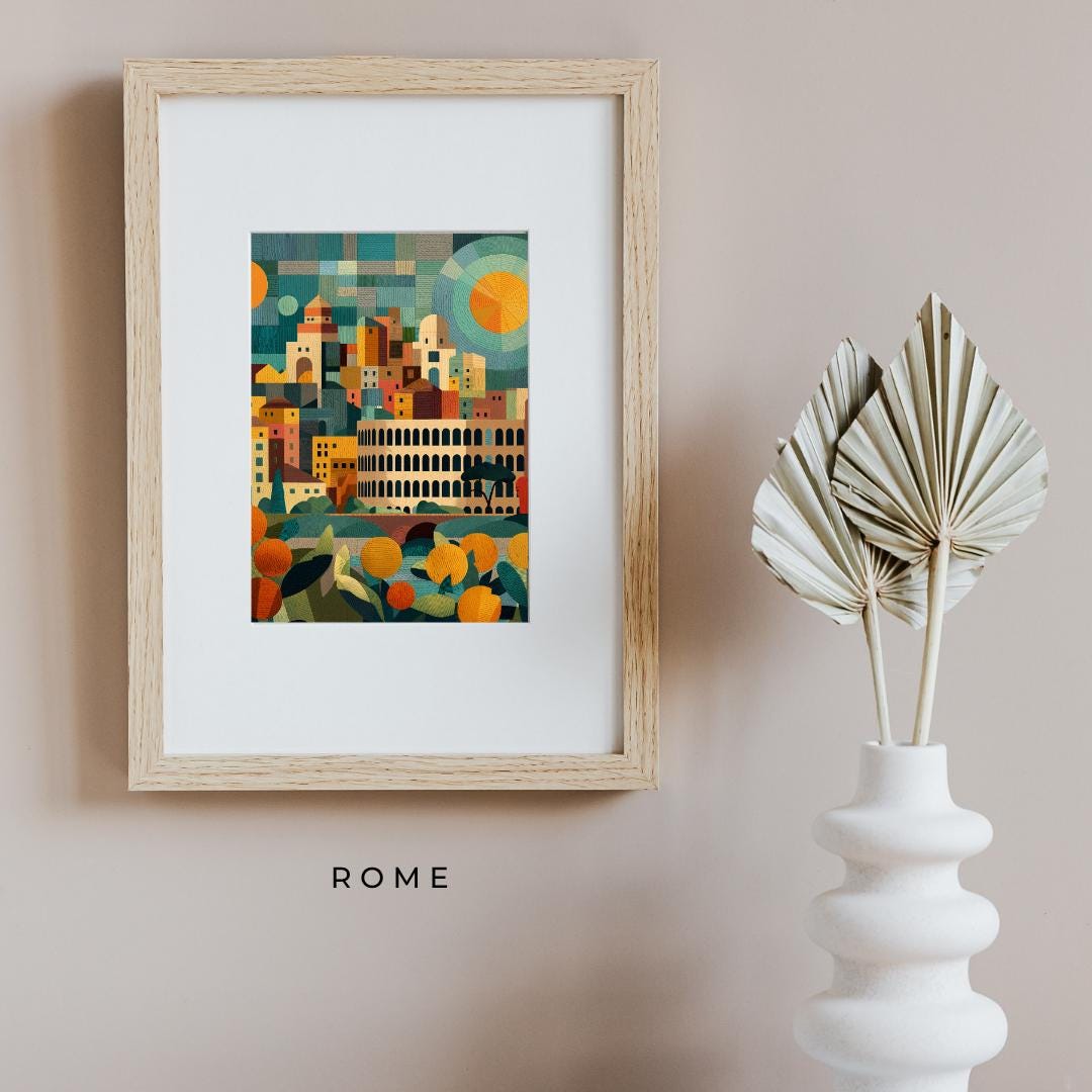 Rome Geometric Poster | Rome Mosaic Skyline Art | Classic Modern Print ...