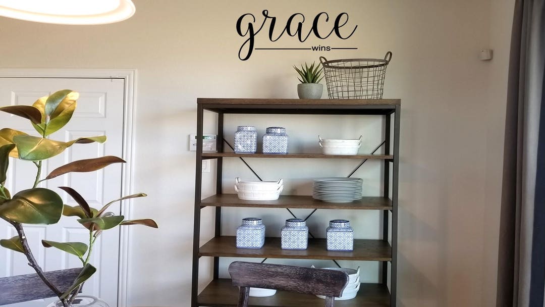 Grace Wins Wall Decal, Christian Wall Words, Inspirational Home Decor ...
