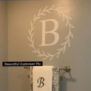 Large Monogram With Circle Leaf Decal / Classic Monogram Decal / Monogram Letter / Monogram ...