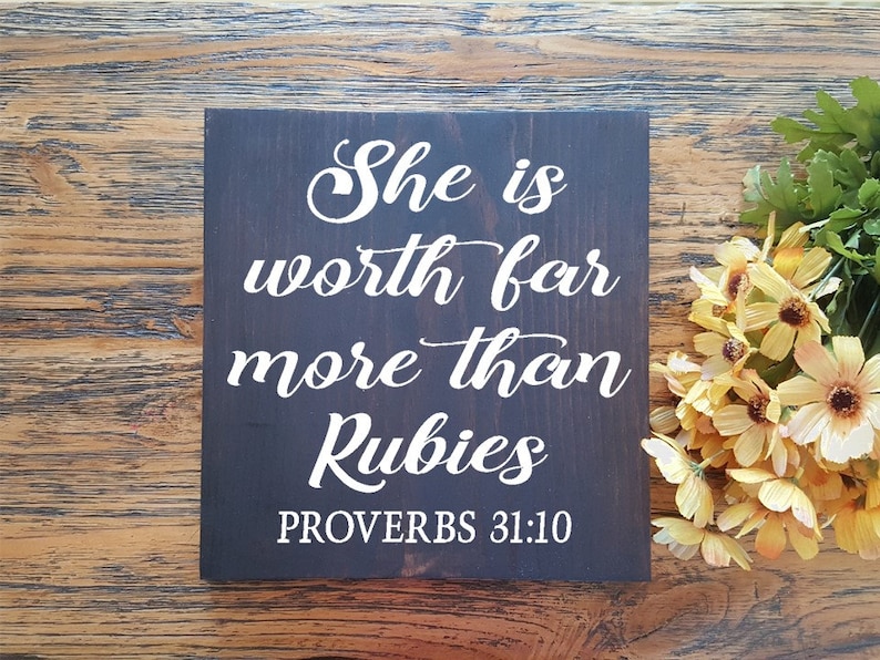 She Is Worth Far More Than Rubies Wood Sign Wall Hanging Etsy