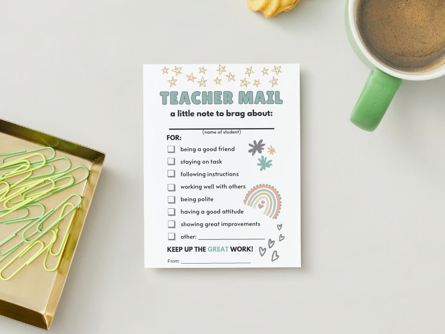 Teacher Mail - Rainbows & Stars - Printable - Etsy