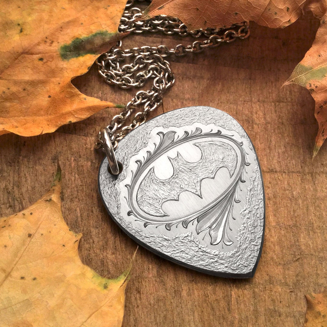 Batman Guitar Pick Necklace, Batman Necklace, Batman Pendant, Engraved ...