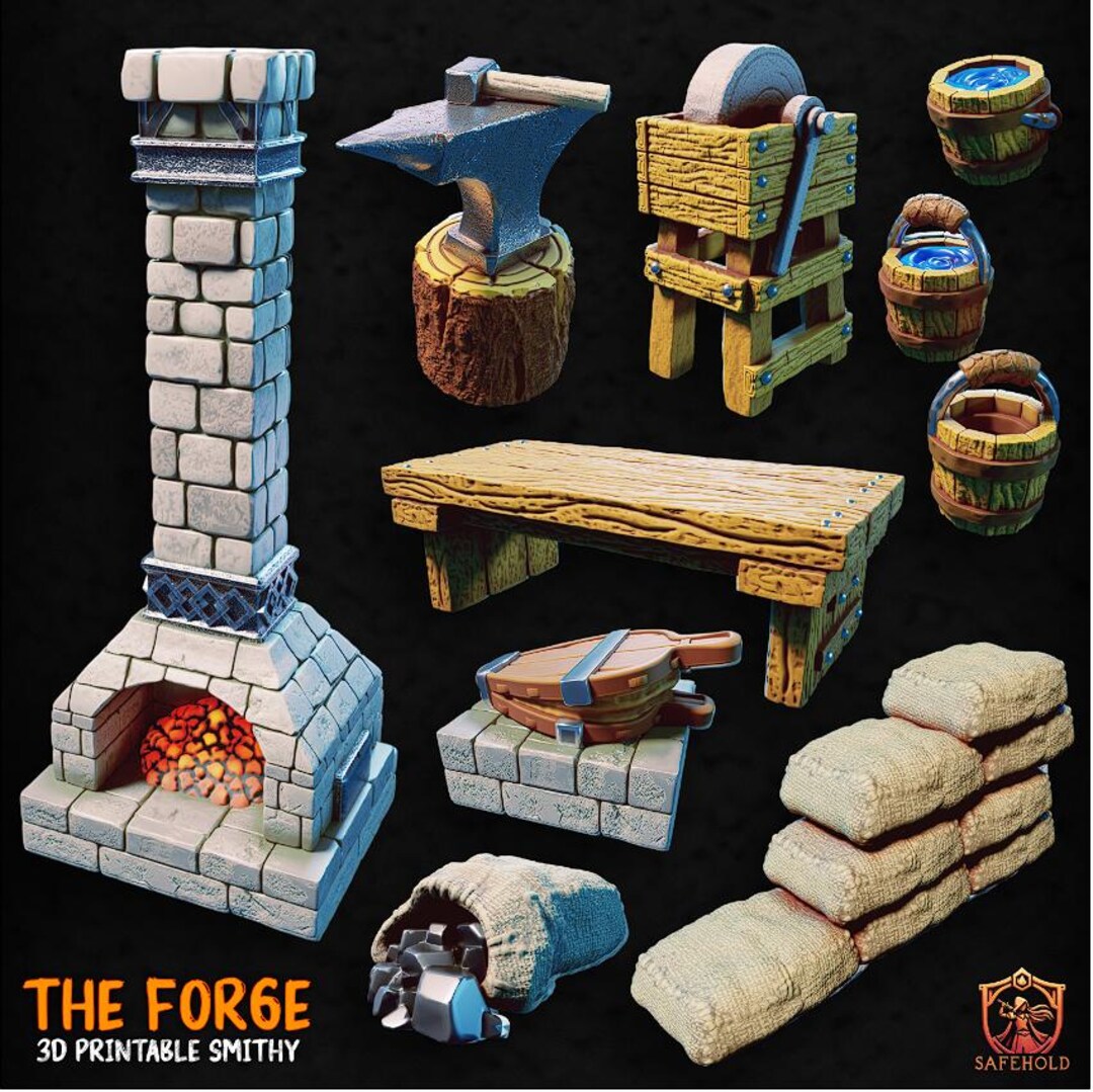 Forge Scatter Terrain Bundle | Blacksmith House | Workbench | Fantasy ...