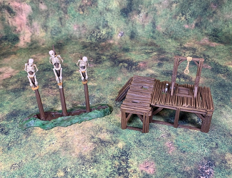 Miniature Gallows Set Place of Execution Scatter Impaled Skeletons Tabletop Terrain DND RPG Mini ...