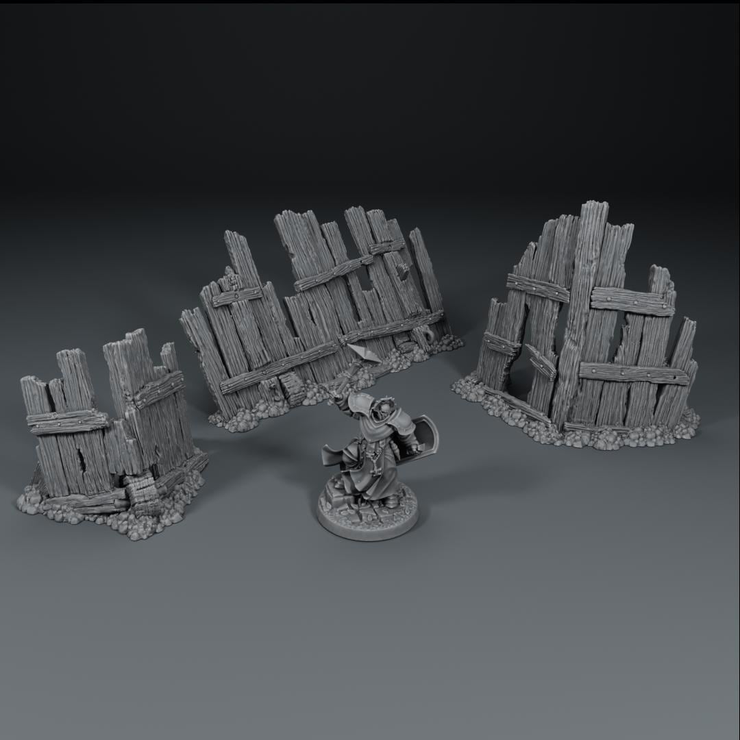 Ruined Mantlet Defense Walls 3x | Fantasy Miniatures Tabletop Gaming ...