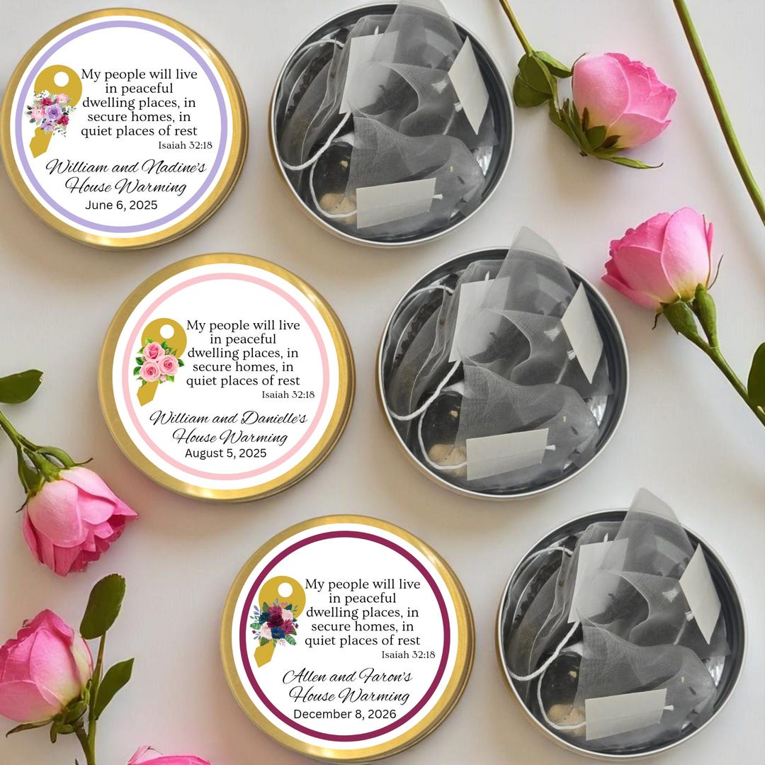 Custom Housewarming Tea Party Favors: Tea Tin Gifts With Scripture (set ...