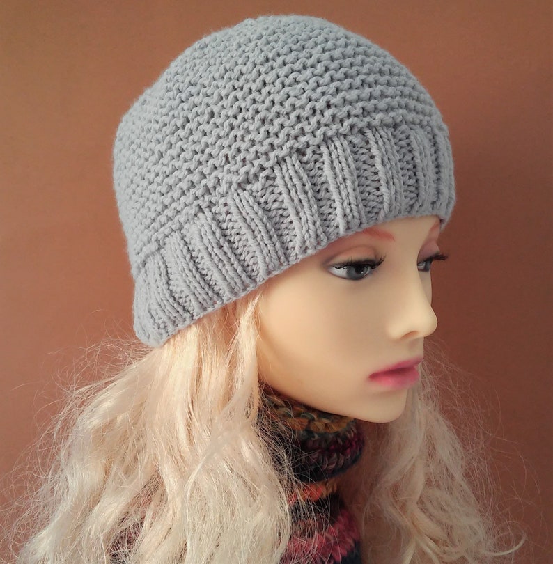 BEANIE KNITTING PATTERNS Womens Beanie Hat Knit Flat Easy Etsy