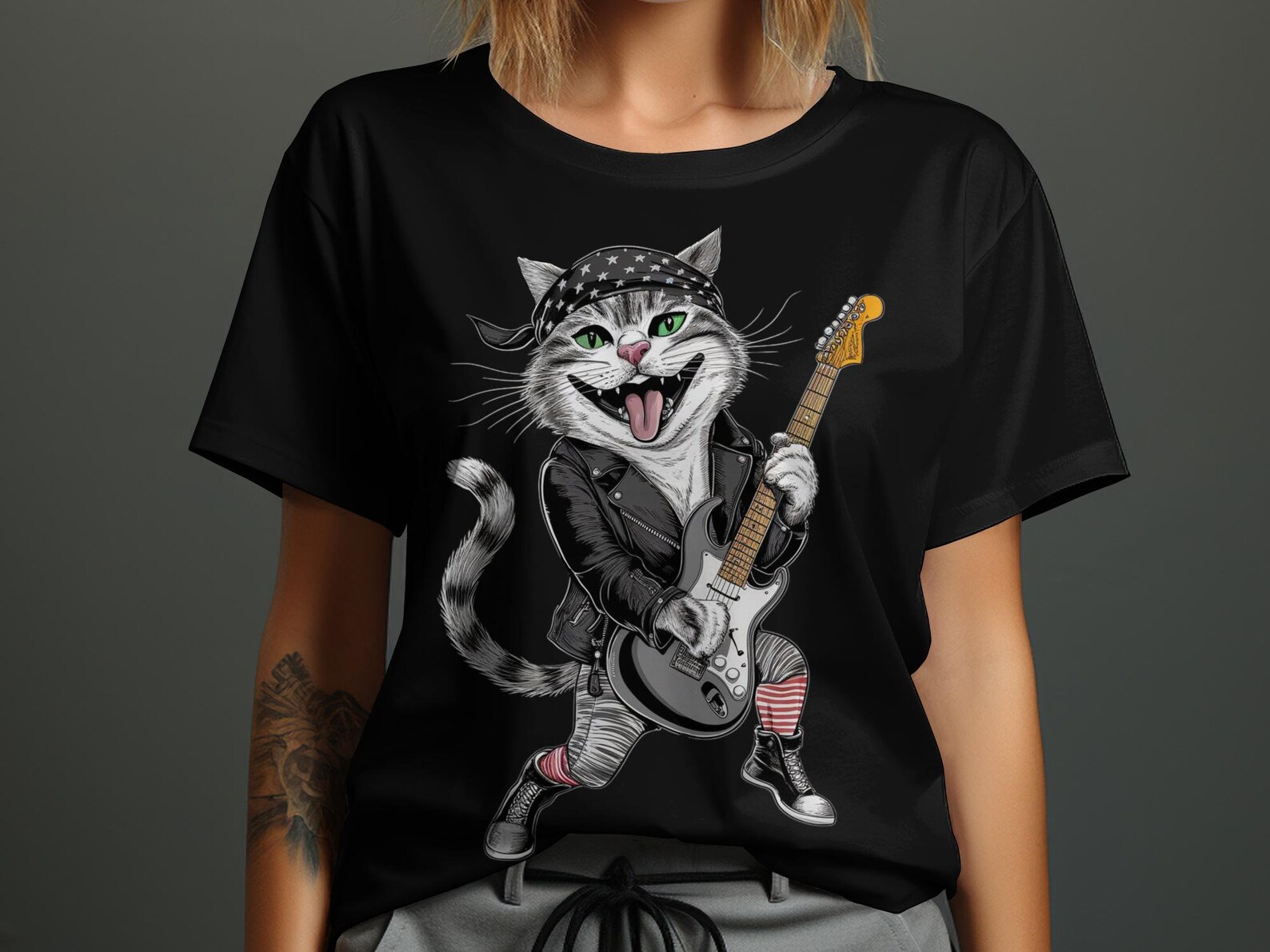 Rocker Cat Shirt PNG, Cat Playing Guitar T-shirt PNG, Cat Guitar Shirt ...