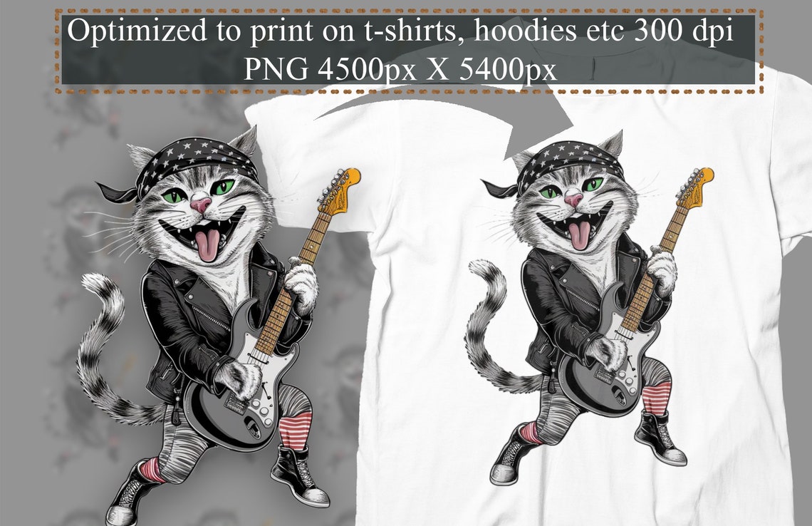 Rocker Cat Shirt PNG, Cat Playing Guitar T-shirt PNG, Cat Guitar Shirt ...