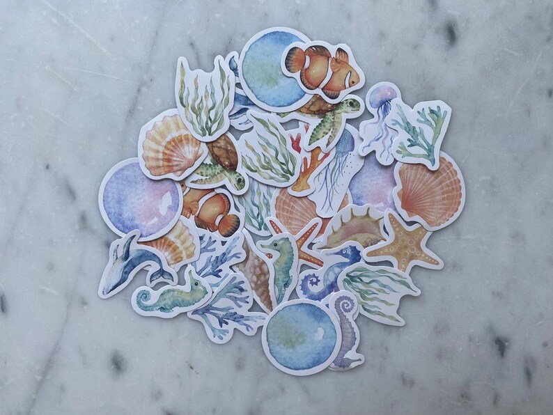 46 PCS Ocean Pastel Stickers, Aesthetic Sea Laptop Sticker Pack, Ocean ...