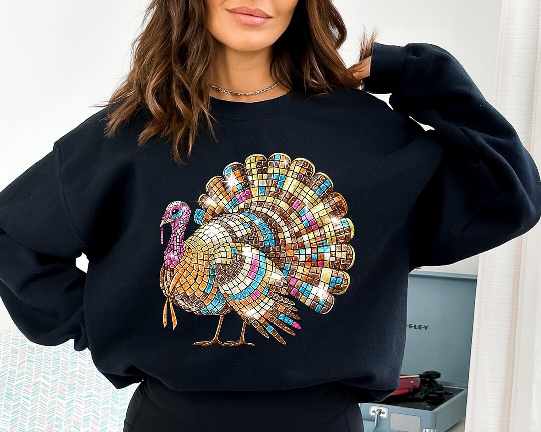 Thanksgiving Sparkling Turkey Sweatshirt, Sparkling Stone Sweatshirt ...
