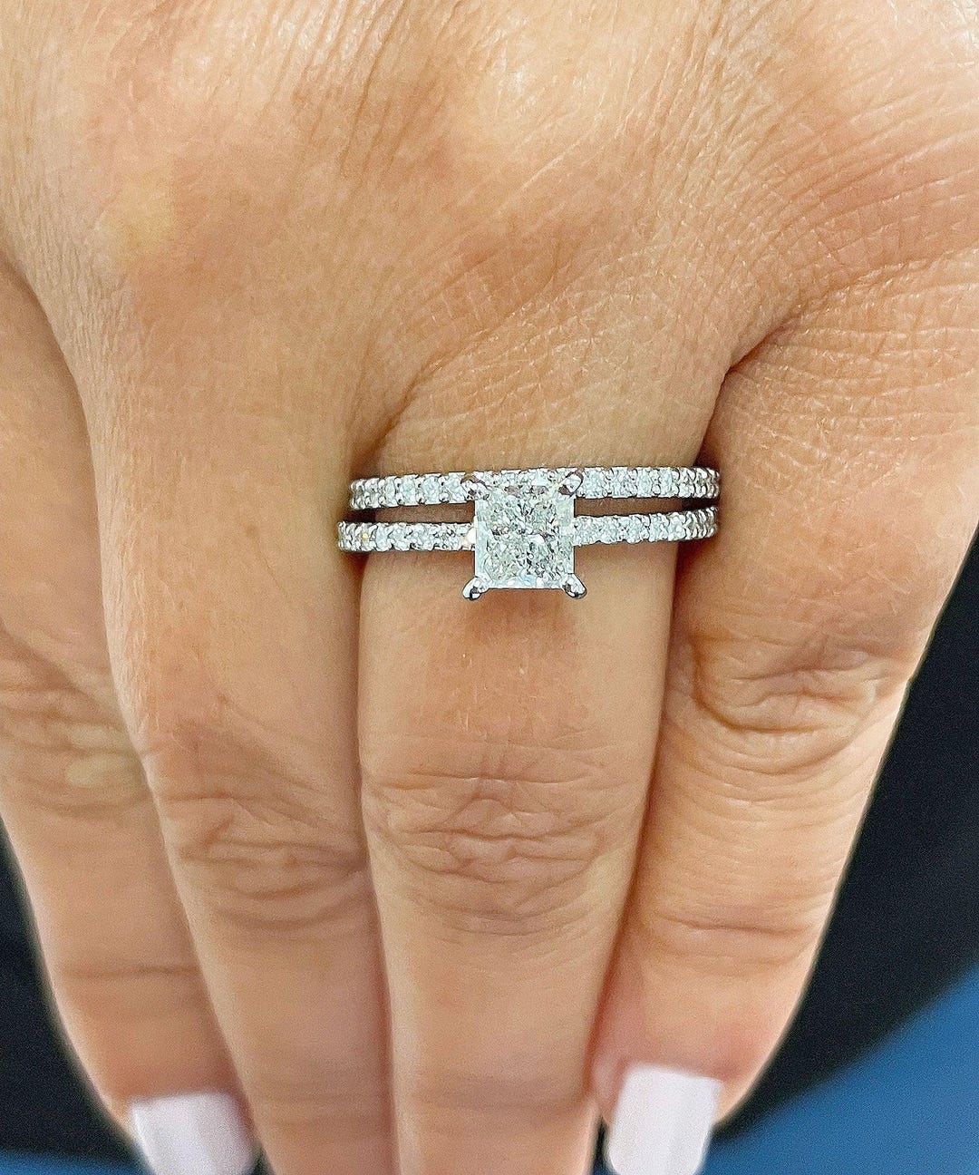 Princess Cut Moissanite Bridal Ring Set, Square Diamond Wedding Ring ...